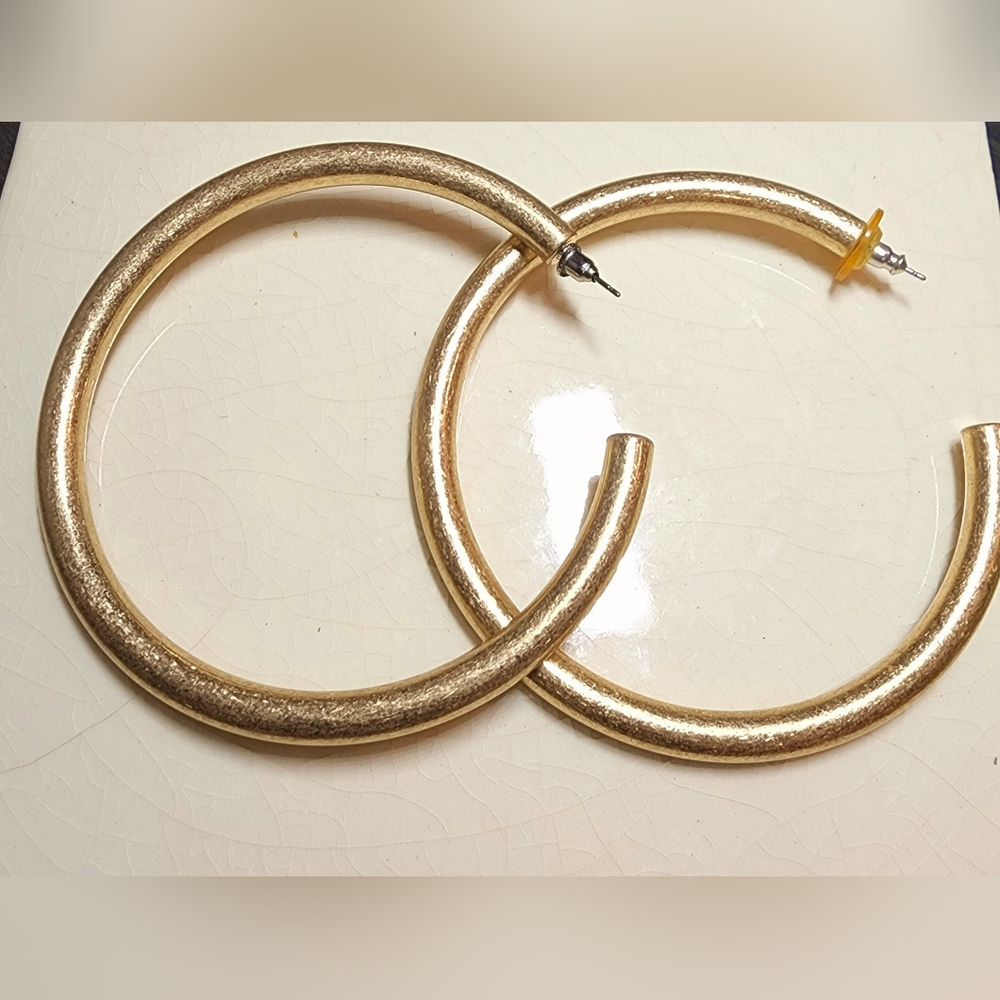 1990s Large Brush Gold Pierced Hoop Earrings, Supermo… - Gem